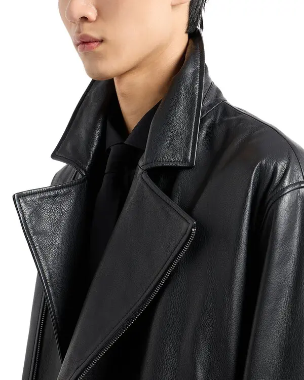 Emporio Armani Asymmetrical Leather Biker Jacket - Black Beauty